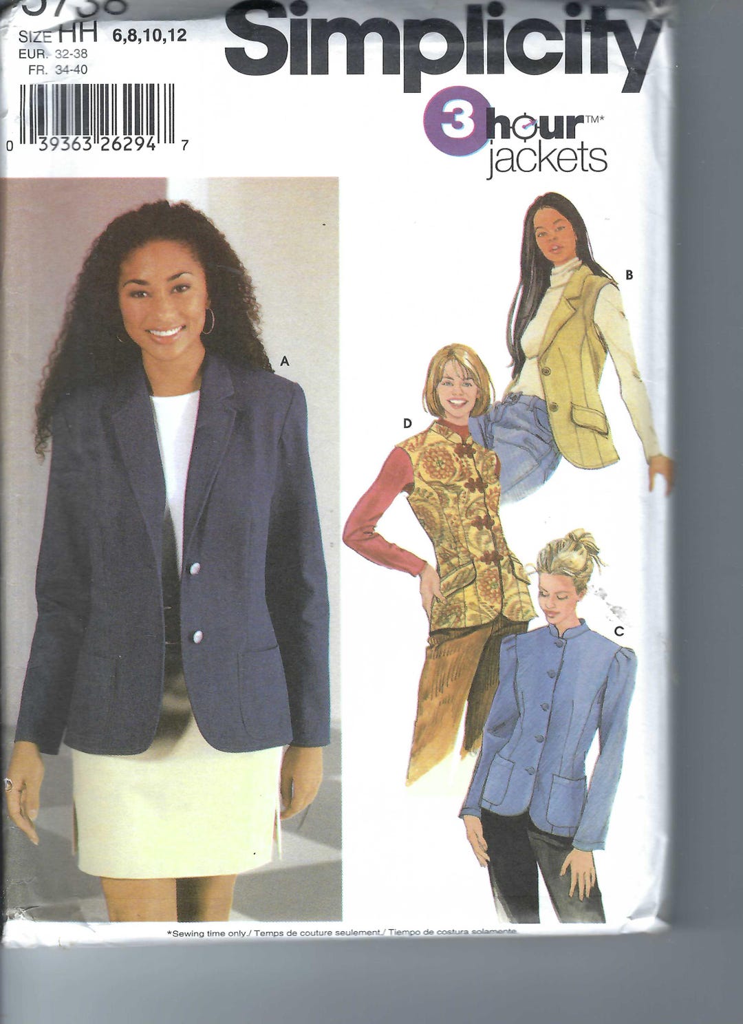 Uncut Vintage Simplicity Sewing Pattern 5738 Size 6-12 Jackets, Unlined ...