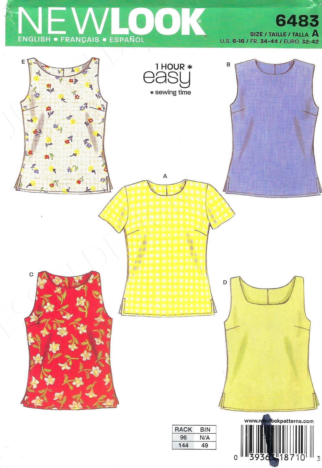 Uncut New Look Sewing Pattern 6483 Misses Tops Size: A (6-16) FF - Etsy