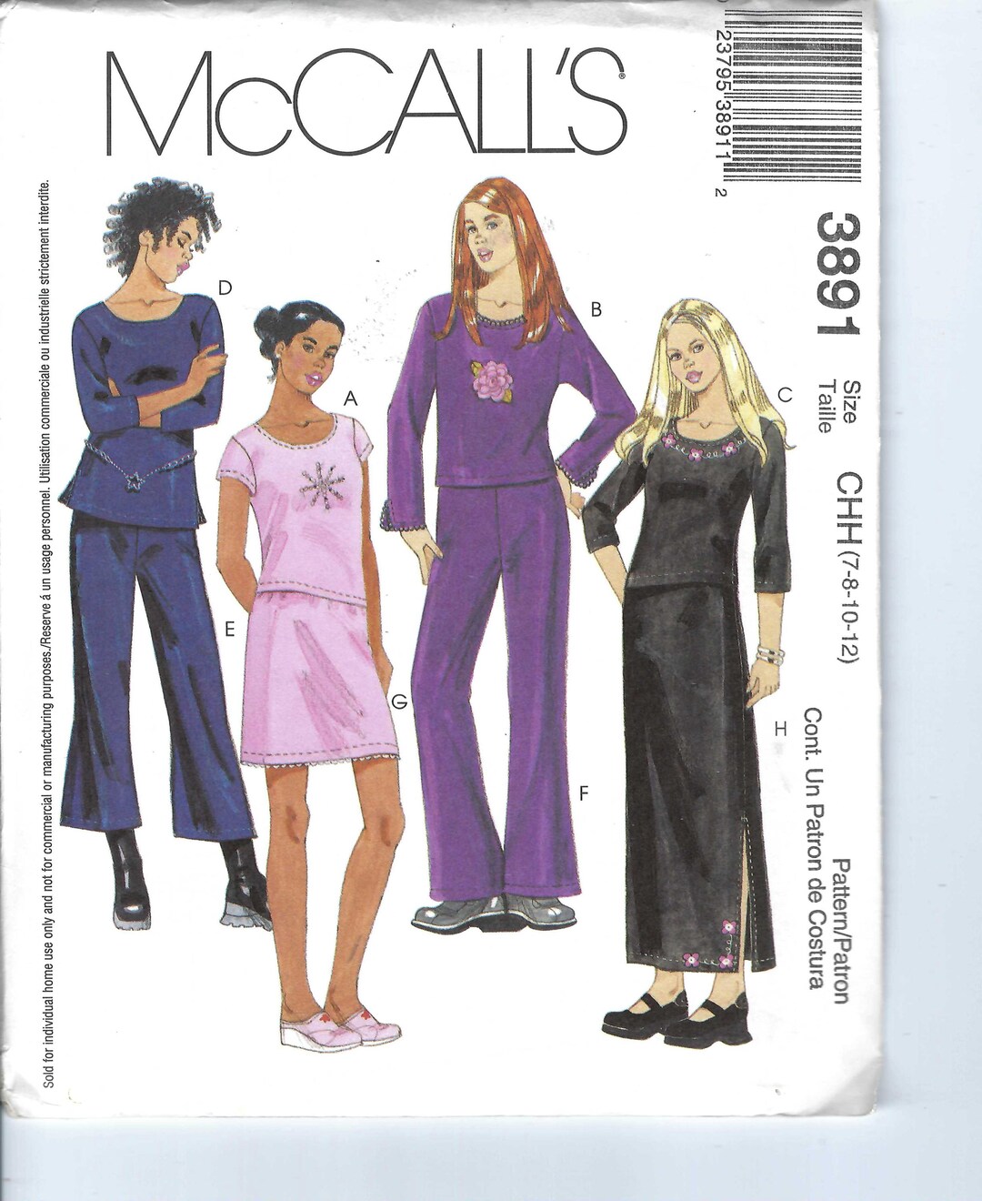 Uncut Mccalls Sew Sewing Pattern Girls Tops Pants and Skirt Pattern ...