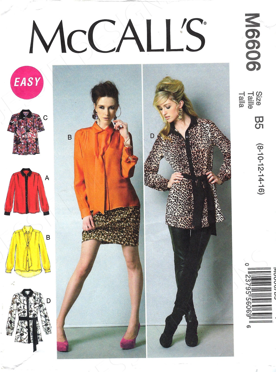 Uncut Mccall's Sewing Pattern 6606 Vintage Pattern Womens Tunic Top ...