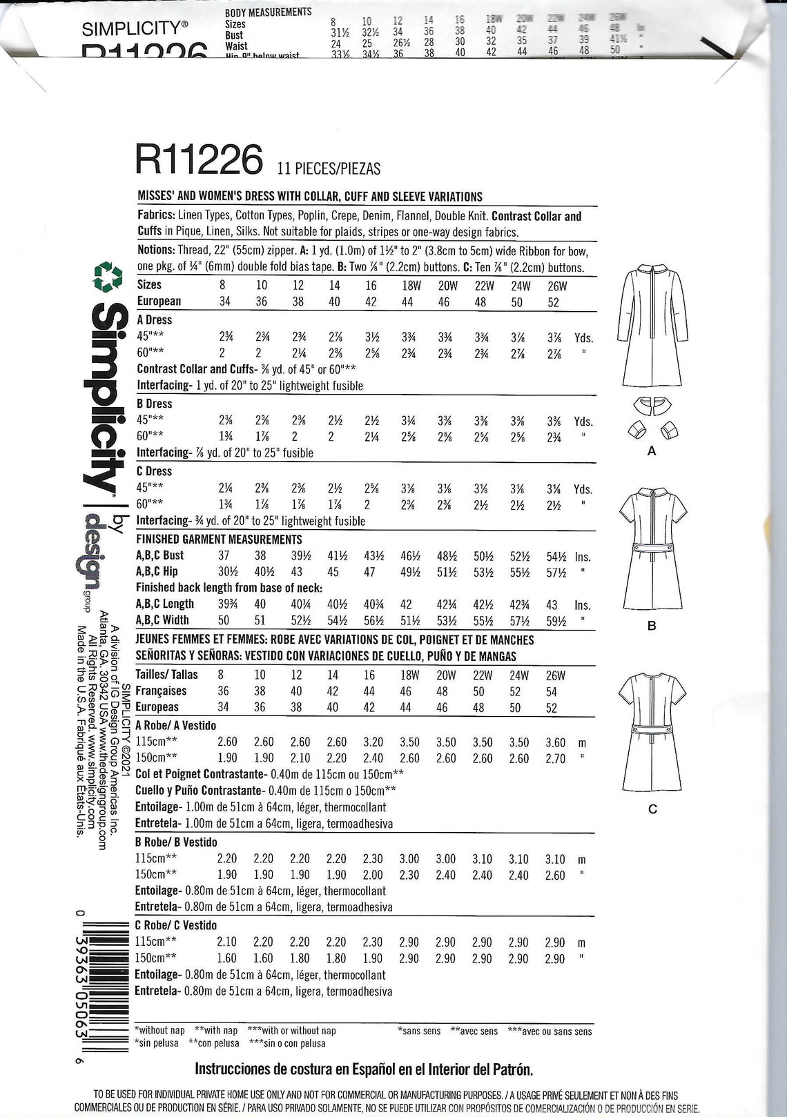 Uncut Simplicity Sewing Pattern 11226 9371 Misses' - Etsy