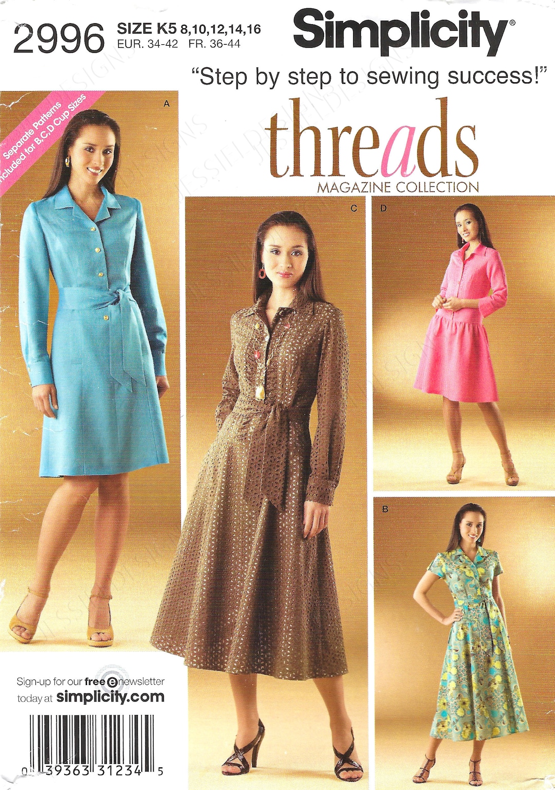 Uncut Simplicity Sewing Pattern 2996 Pattern Threads Shirt Dress in ...
