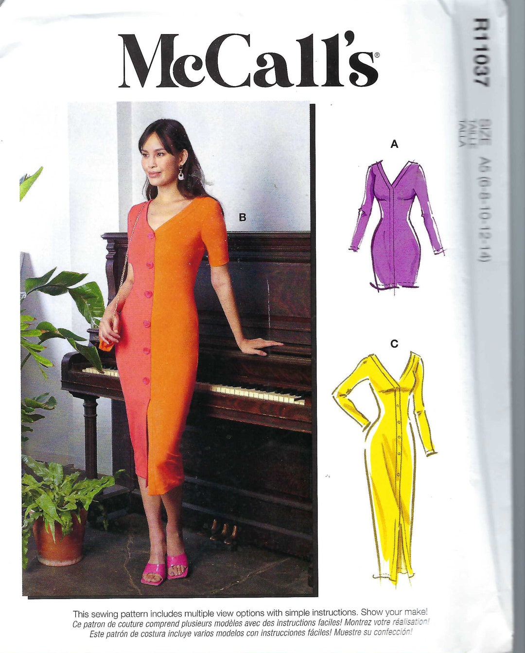 Uncut Mccalls Sew Sewing Pattern 11037 8194 Dress Includes Sizes 6-14 ...