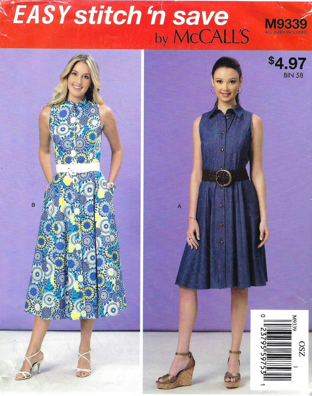 Uncut Mccalls Sew Sewing Pattern 9339 Misses Dress Size Xs-s-m-l-xl FF ...