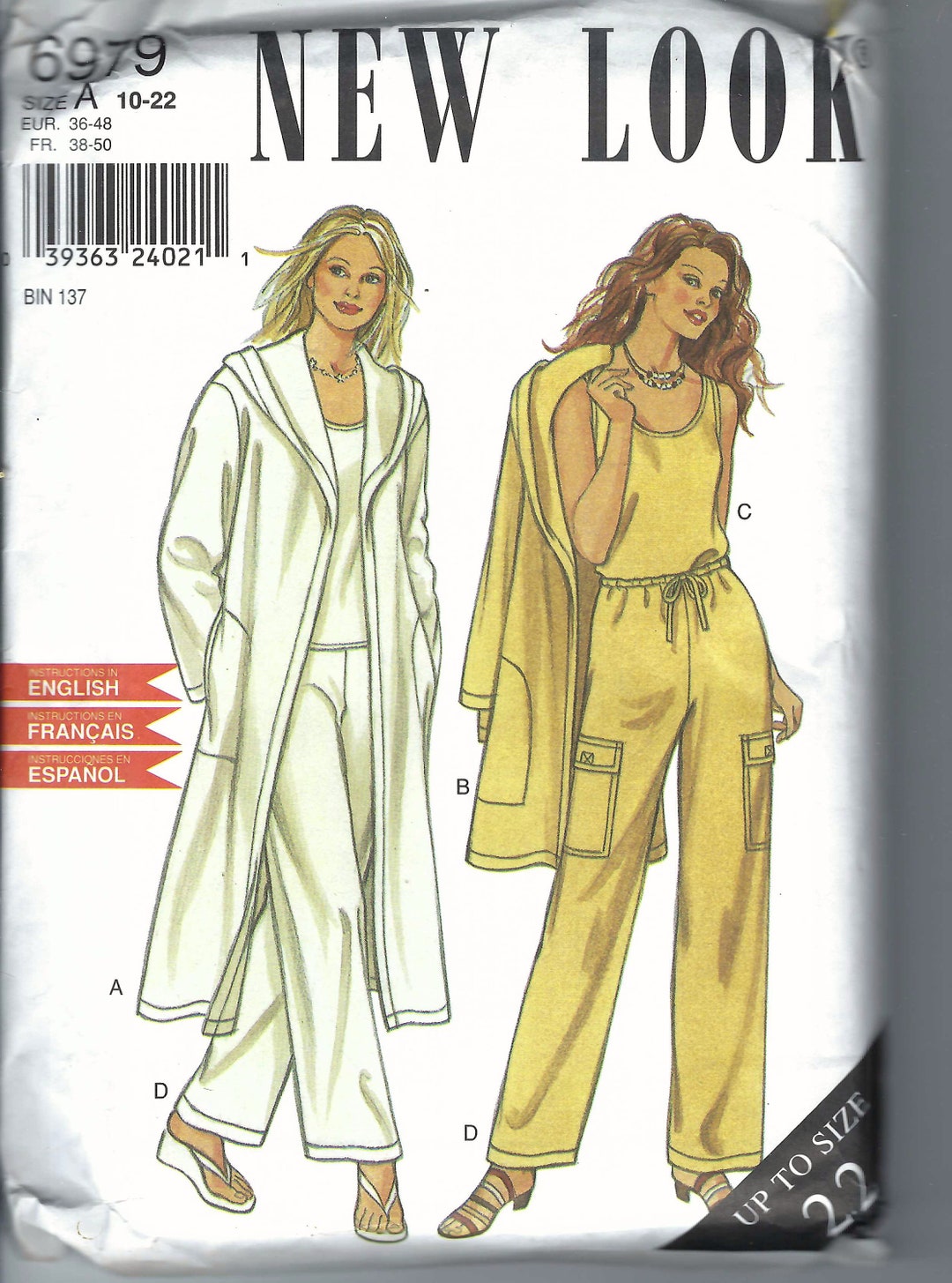 Uncut Vintage New Look Sewing Pattern 6979 Jacket Tops Pants Sz 10-22 ...