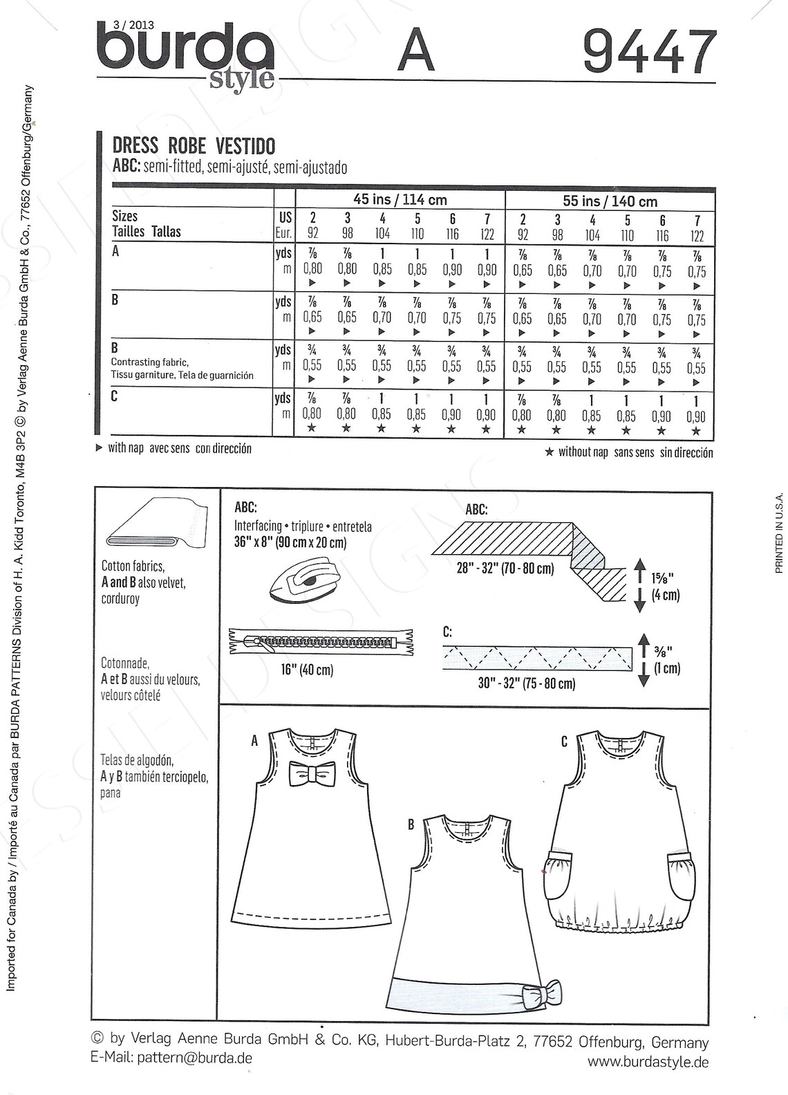 Uncut Burda Sewing Pattern 9447 Girls Easy Dress or Jumper | Etsy