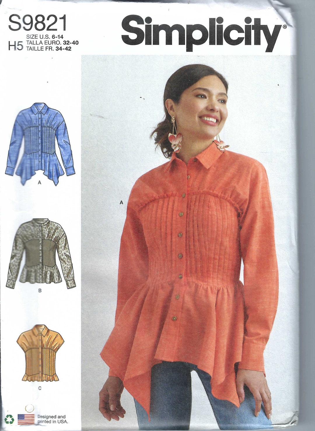 Uncut Simplicity Sewing Pattern 11940 9821 Misses' Blouse Collar Sleeve ...
