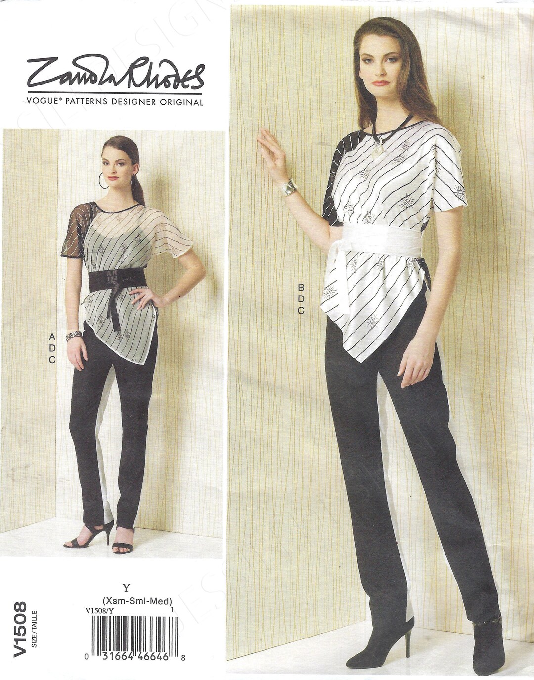 Uncut Vogue Sewing Pattern 1508, Misses' Pointed Top, Pants and Belt ...