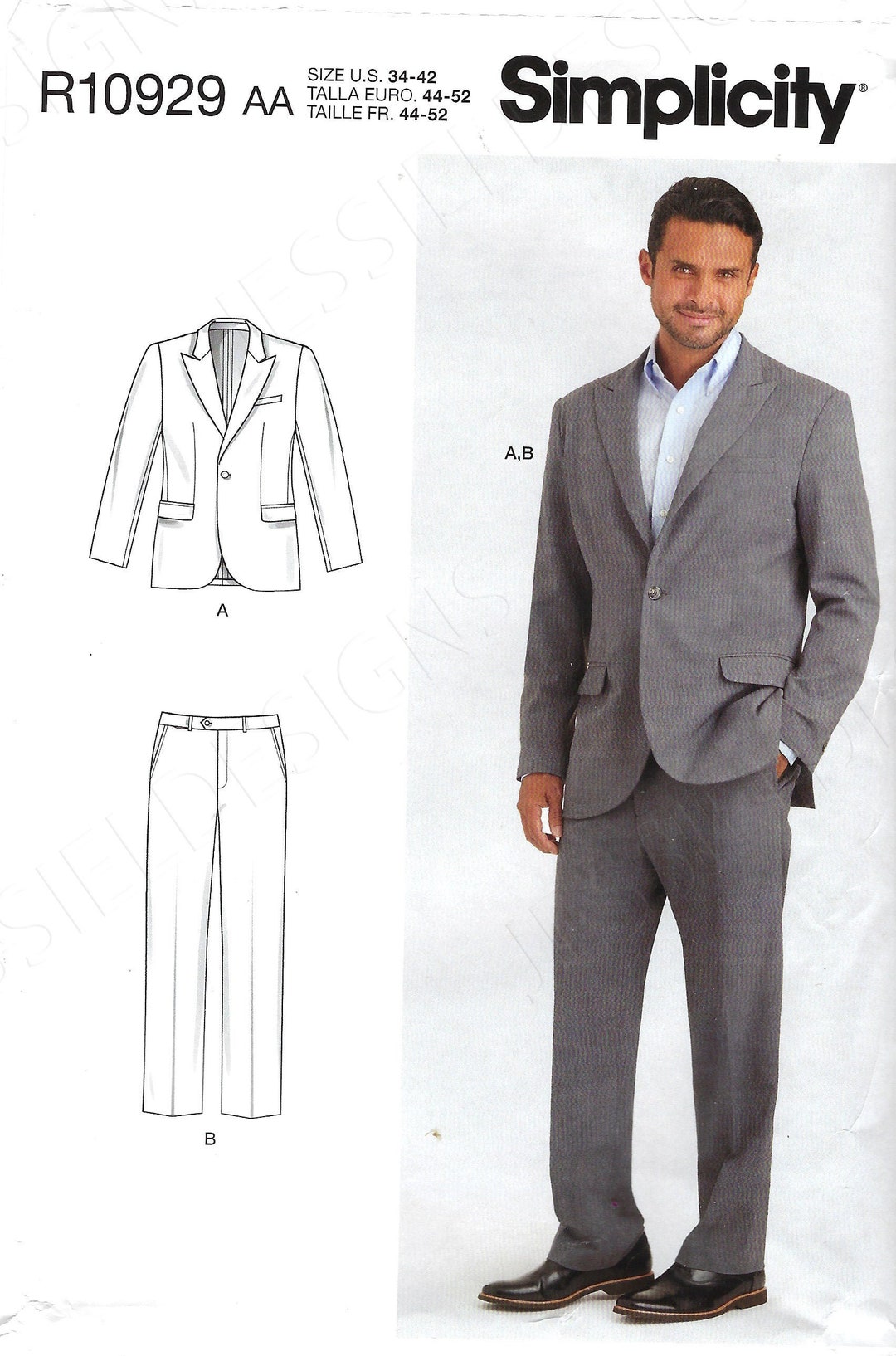 Uncut Simplicity Sewing Pattern 10929 9241 Men's Suit Size 34-42 44-52 ...