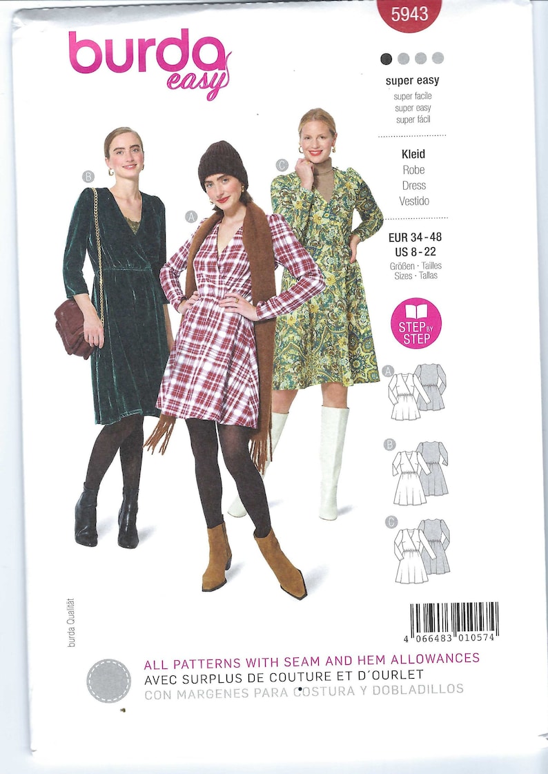 Uncut Burda Style Sewing Pattern 5943 Dress Wrap Effect - Etsy