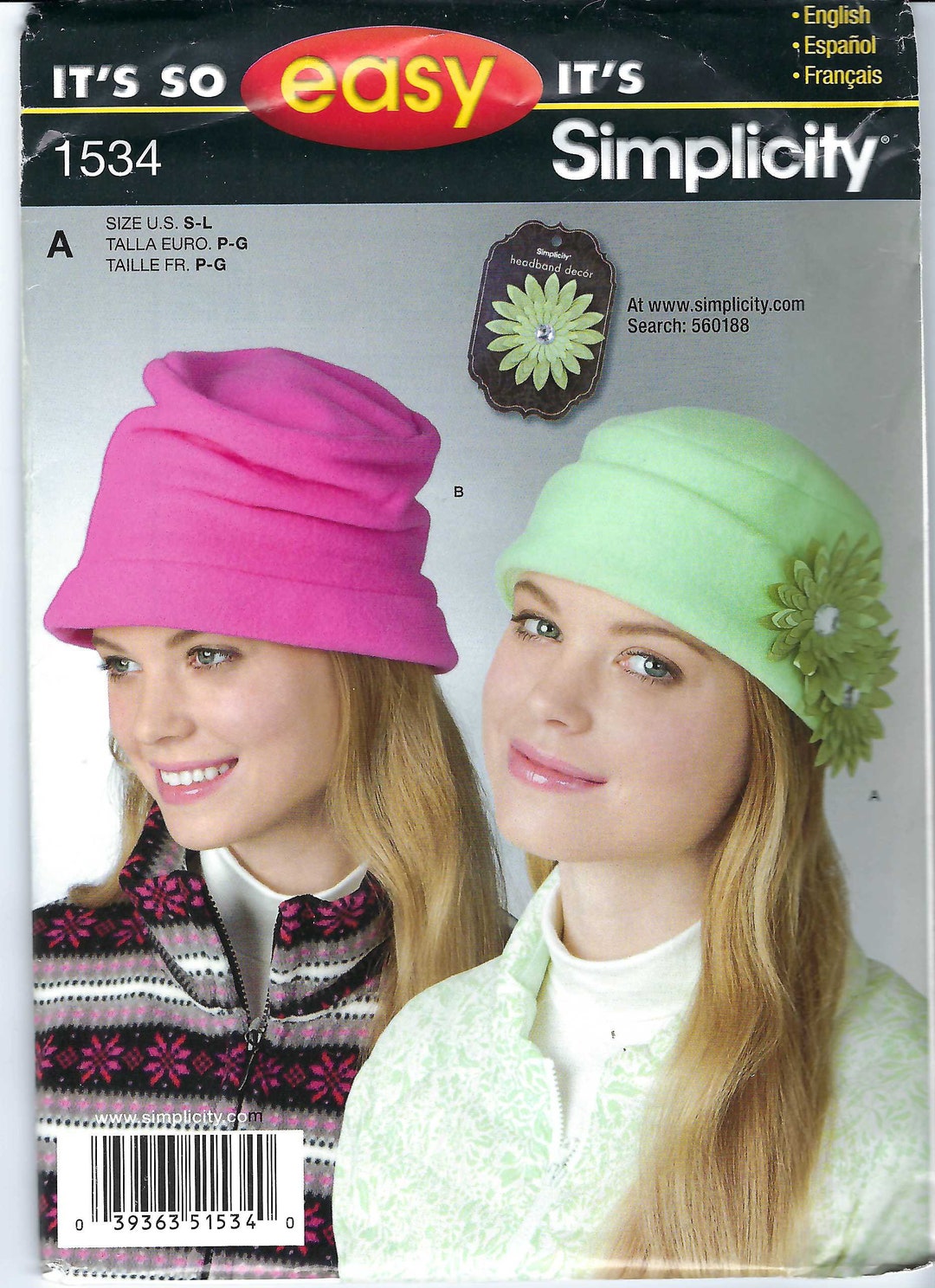 Uncut Simplicity Sewing Pattern 1534 Misses' Fleece Hats Factory Folded ...