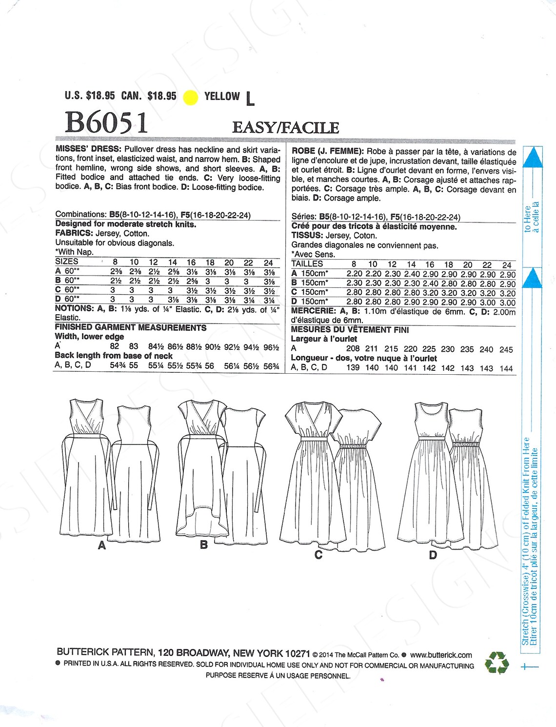 Uncut Butterick Sewing Pattern 6051 Misses' Dress Sewing Pattern - Size ...