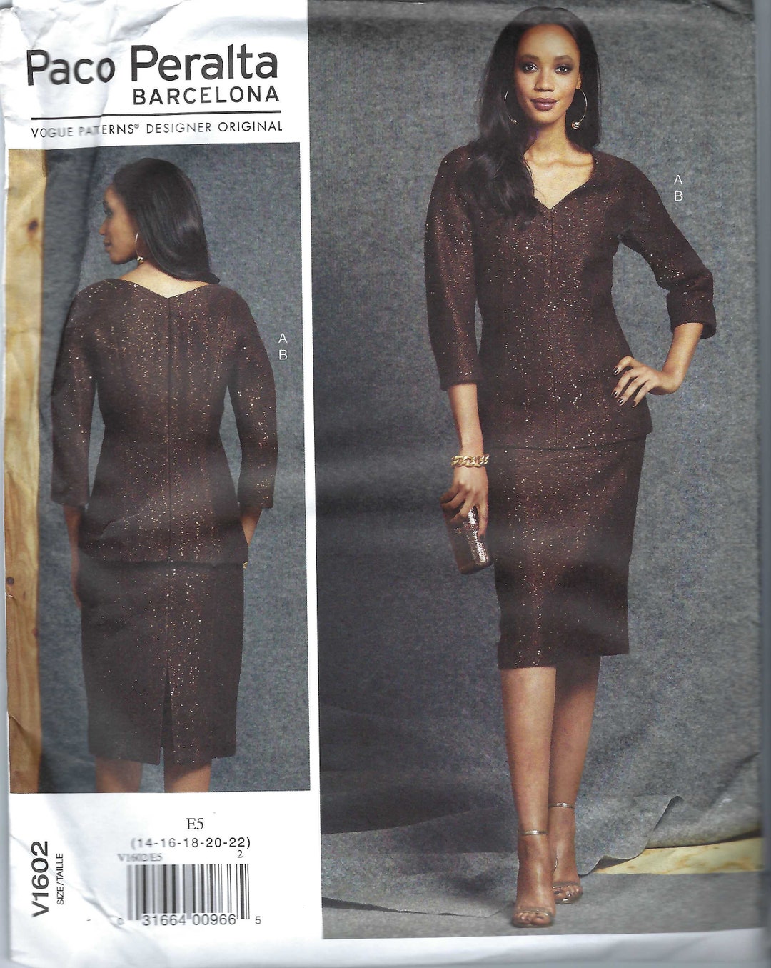 Uncut Vogue Sewing Pattern 1602 Paco Peralta Barcelona Misses Top and Skirt Fitted Top is Lined ...
