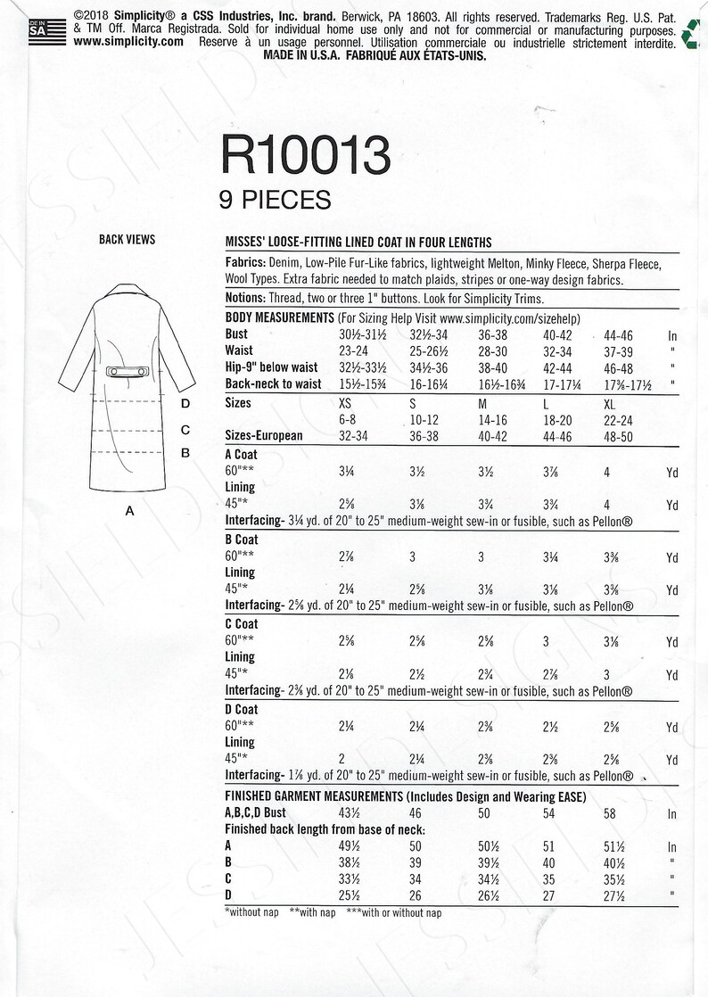 Uncut Simplicity Sewing Pattern 10716 10013 8797 Misses' Loose-fitting ...