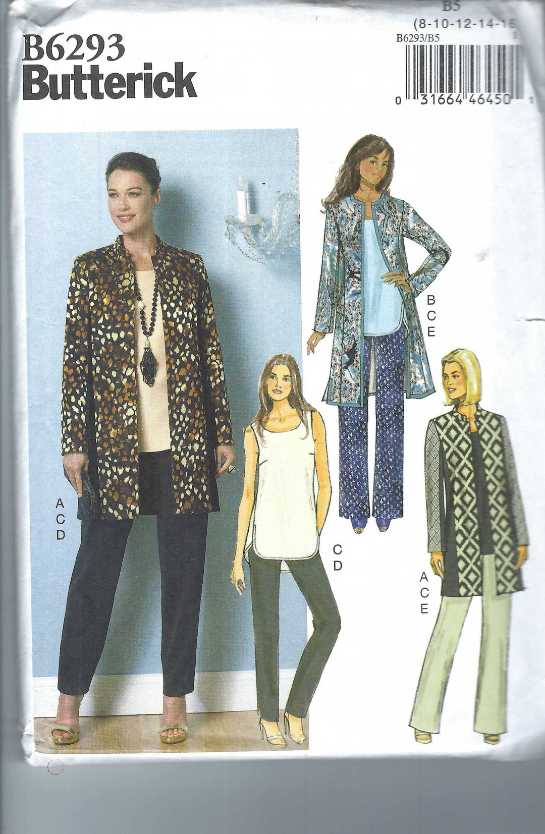 Uncut Butterick Sewing Pattern 6293 Misses' Open-front Jackets, Top and ...