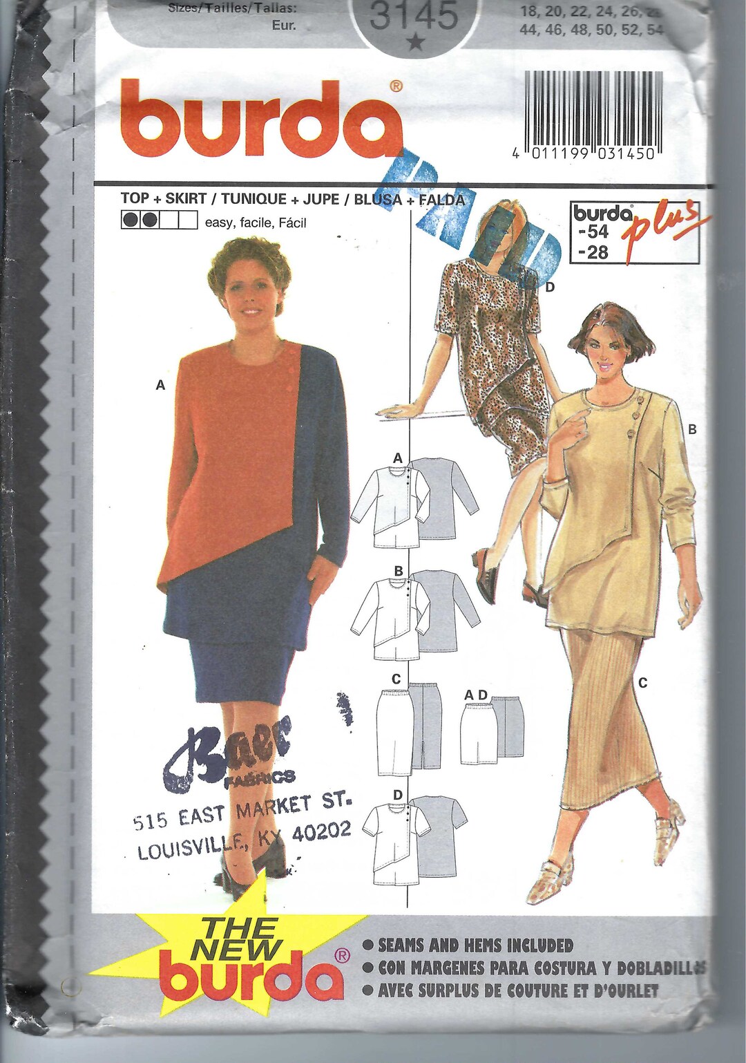 Uncut Vintage Burda Sewing Pattern 3145 FF Uncut Ladies Tunic Tops and ...