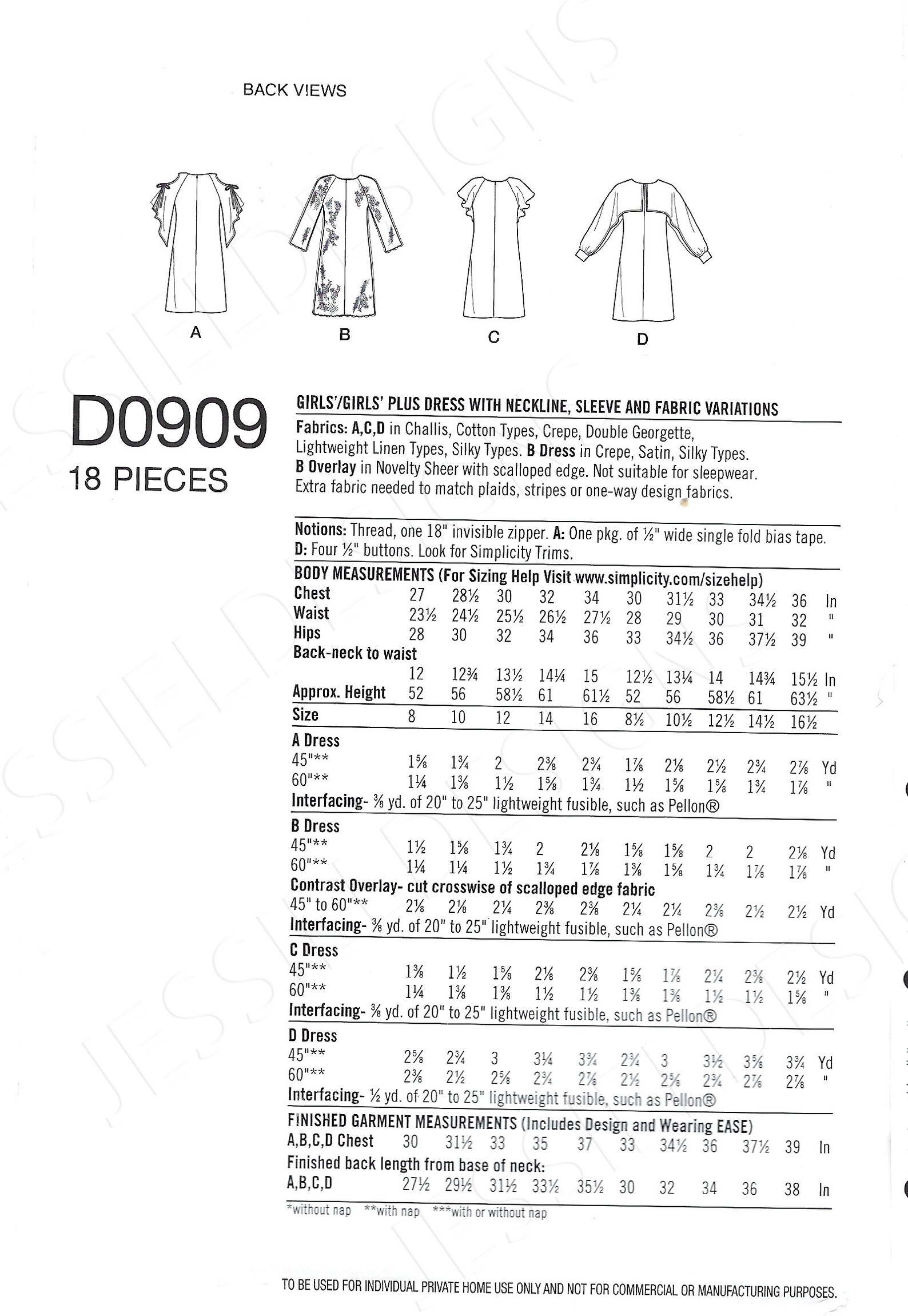 Uncut Simplicity Sewing Pattern 0909 D0909 8567 Girls' Dress With ...