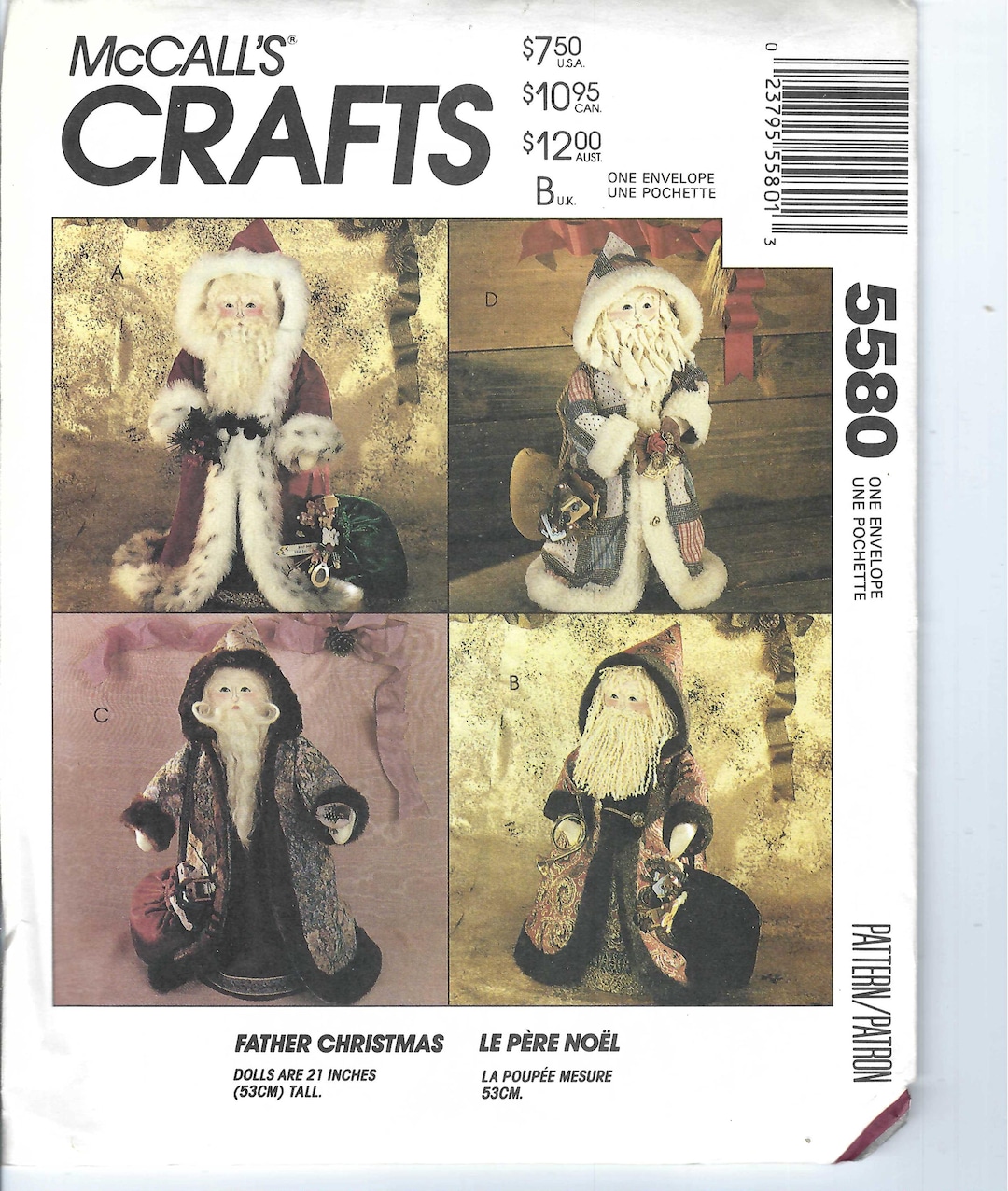 Uncut Mccalls Sewing Pattern 5580 FATHER CHRISTMAS Doll Package 21" 4 ...