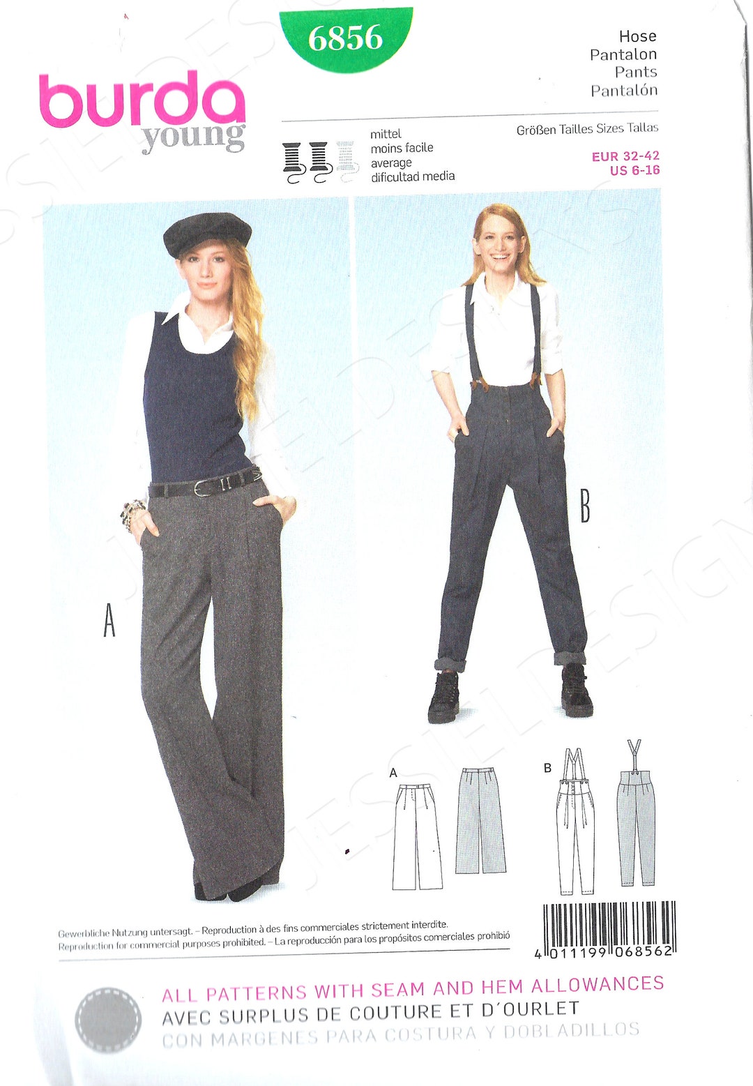 Uncut Burda Sewing Pattern 6856 Misses' Pants With - Etsy