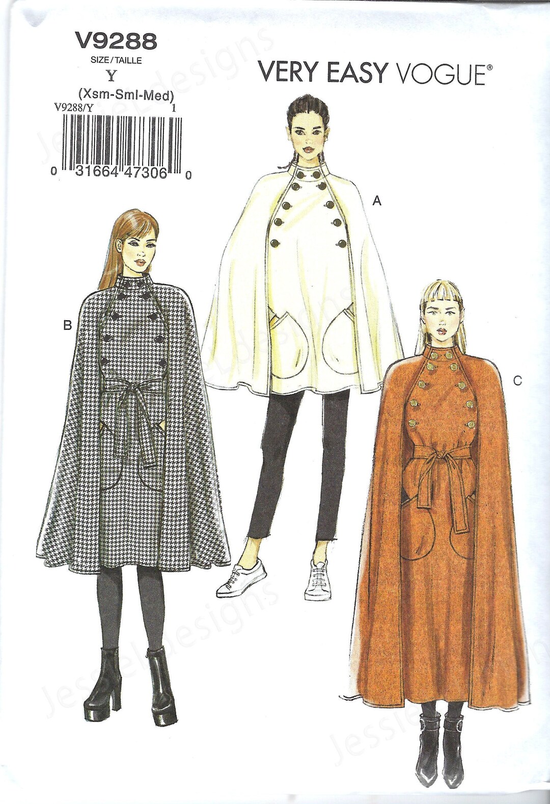Uncut Vogue Sewing Pattern Capes 9288 - Size XS-S-M L-xl-xxl Misses ...