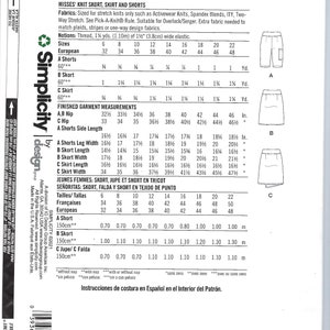 Uncut Simplicity Sewing Pattern 11091 9336 Misses' Knit Skort, Skirt ...