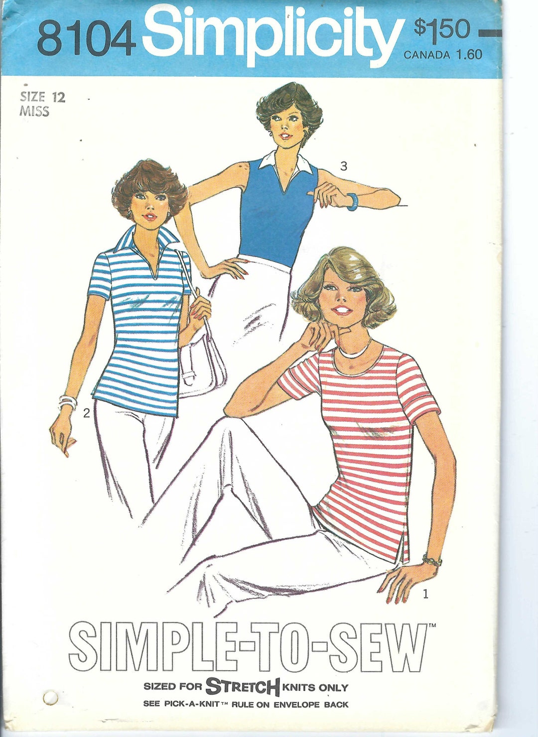 Uncut Vintage Simplicity Sewing Pattern 8104 - Knit Top - Pullover Size ...