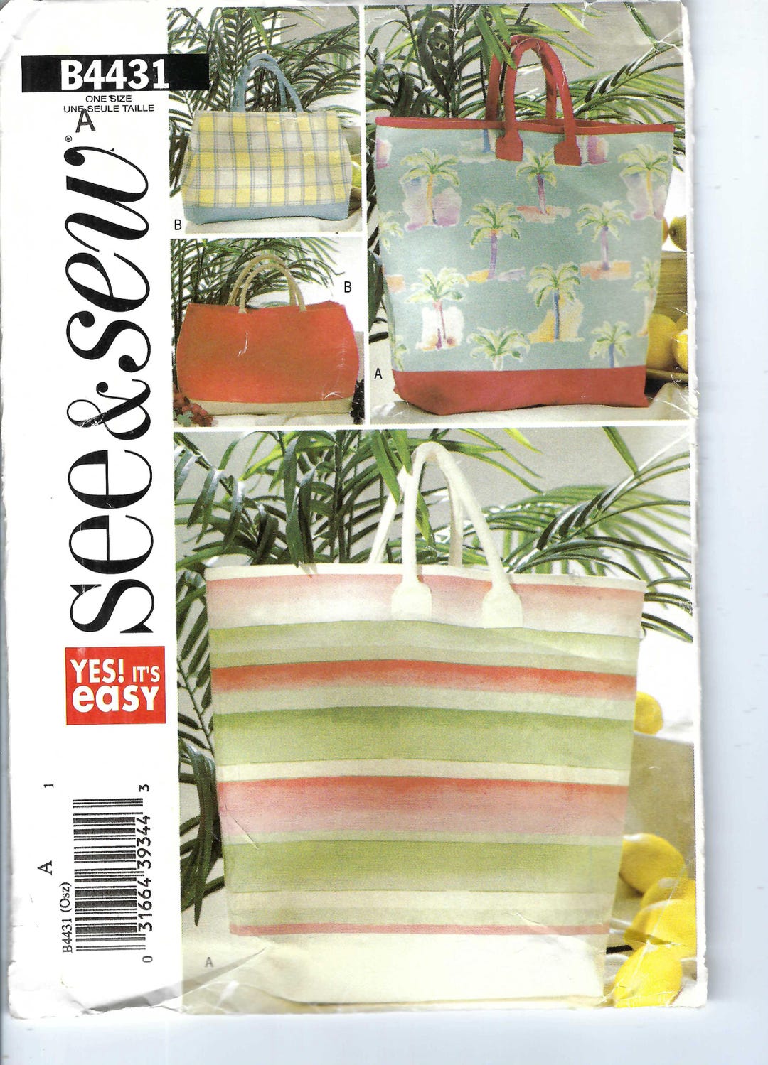 Uncut Butterick Sewing Pattern 4431 Tote Bags FF - Etsy