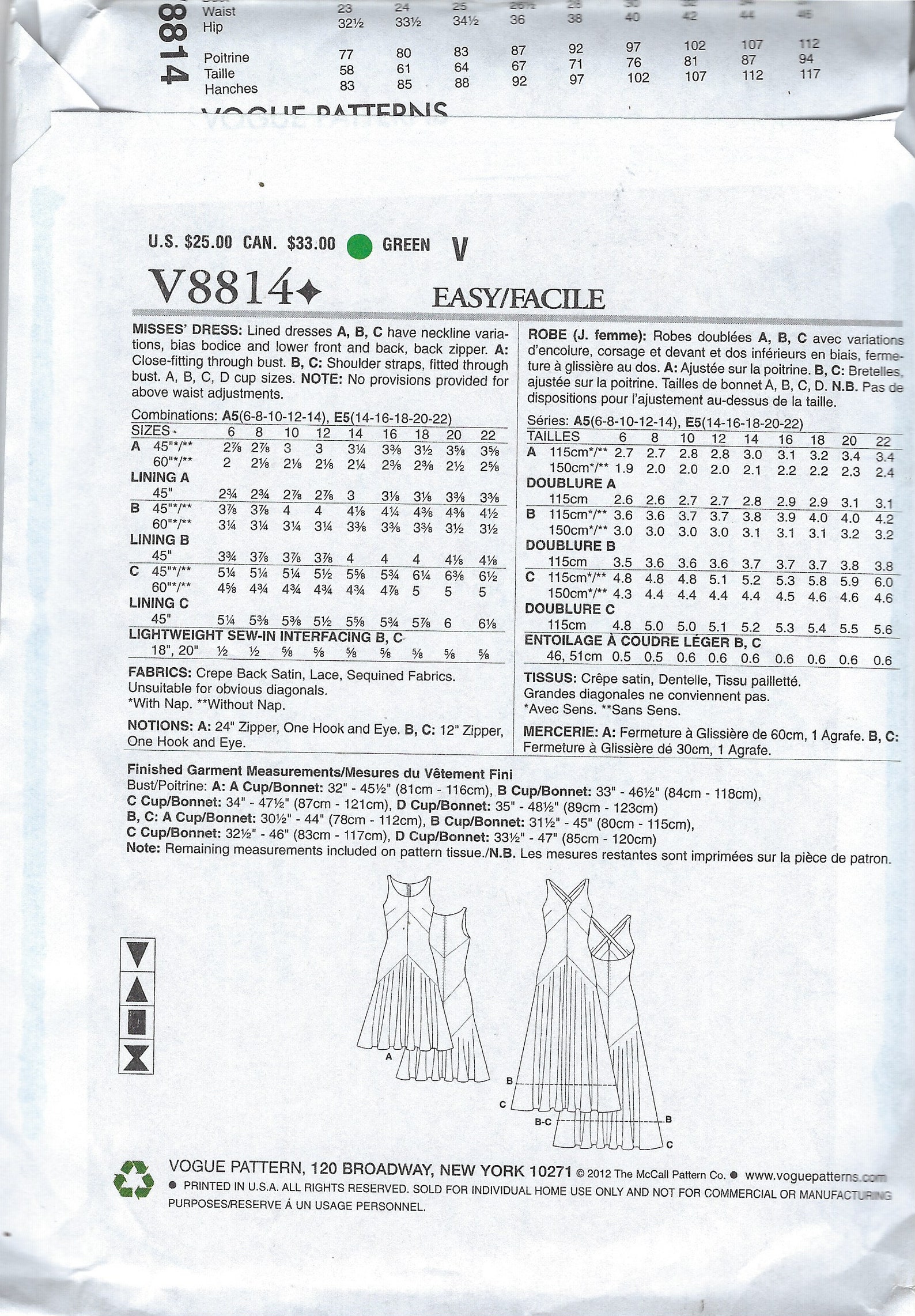 Uncut Vogue Sewing Pattern Evening Gown Sewing Pattern 8814 - Etsy