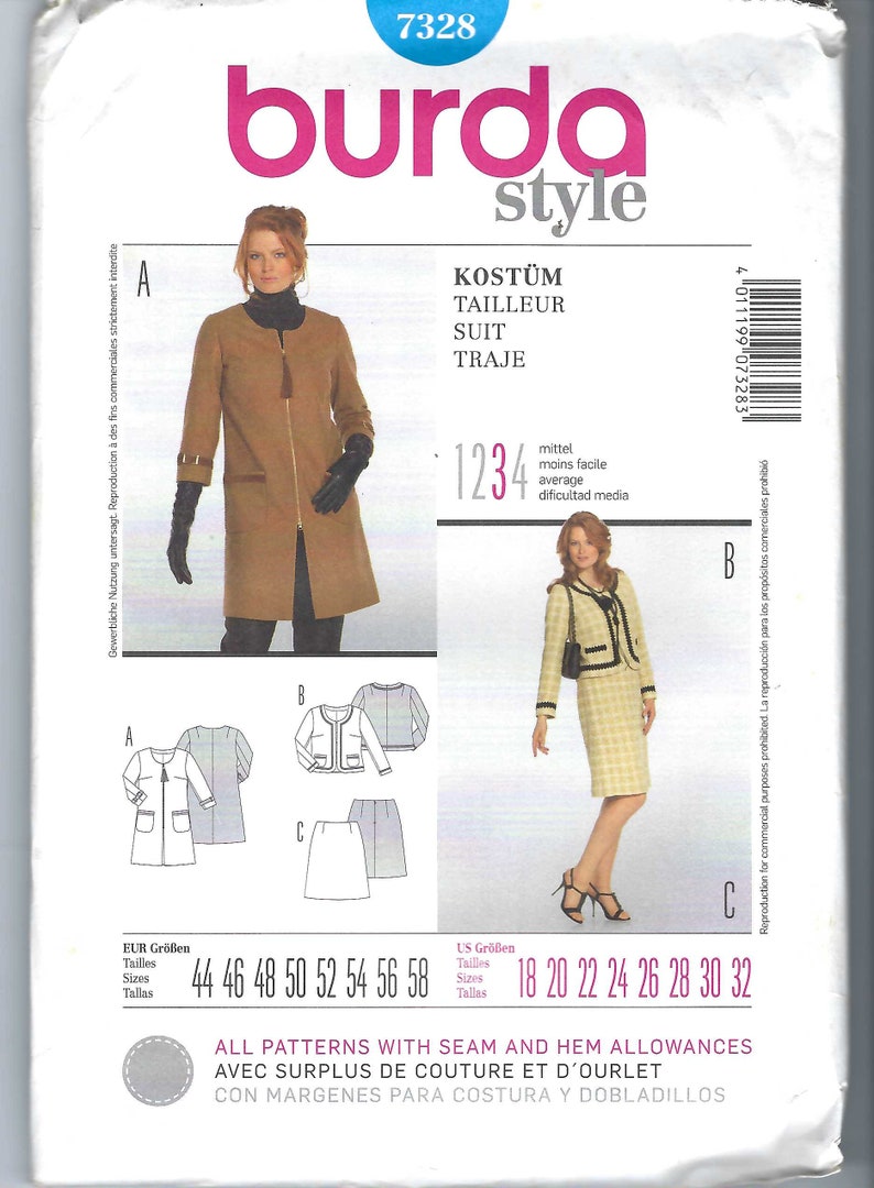 FF Burda Style Sewing Pattern 7328 Burda Suit PATTERN Jacket - Etsy