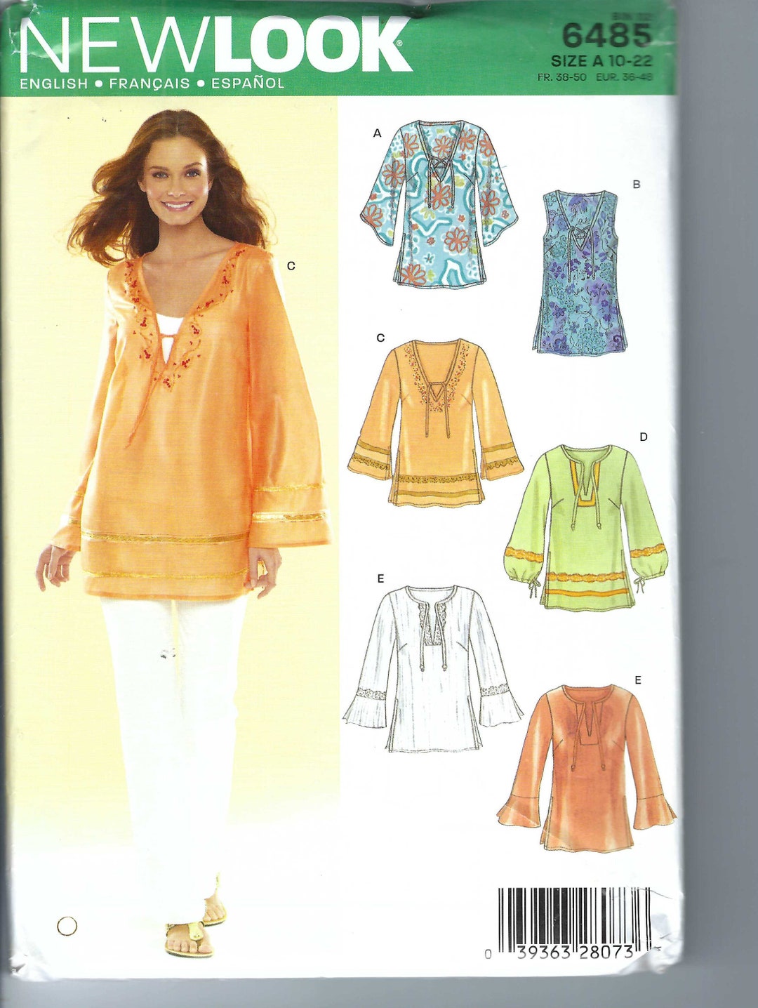 Uncut New Look Sewing Pattern 6485 Tops Tunics V-neck Lace Up-long ...