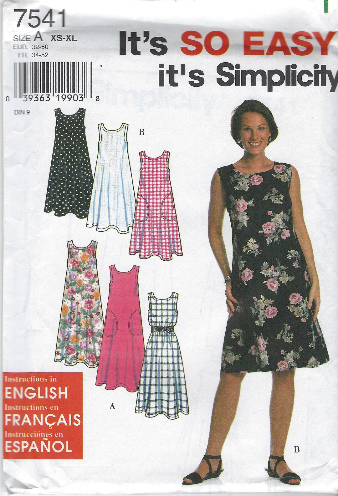 Uncut Vintage Simplicity Sewing Pattern 7541 Summer Dress Size XS XL ...