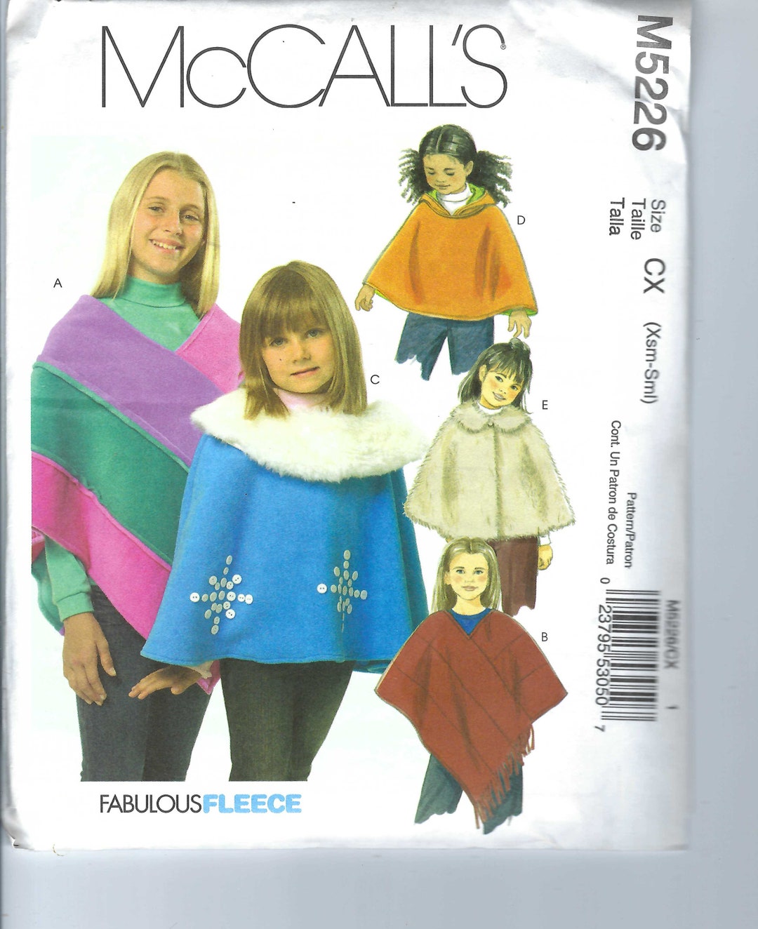 Uncut Mccalls Sewing Pattern 5226 Sewing Pattern Girls Easy Pullover Ponchos Fabulous Fleece Xs ...