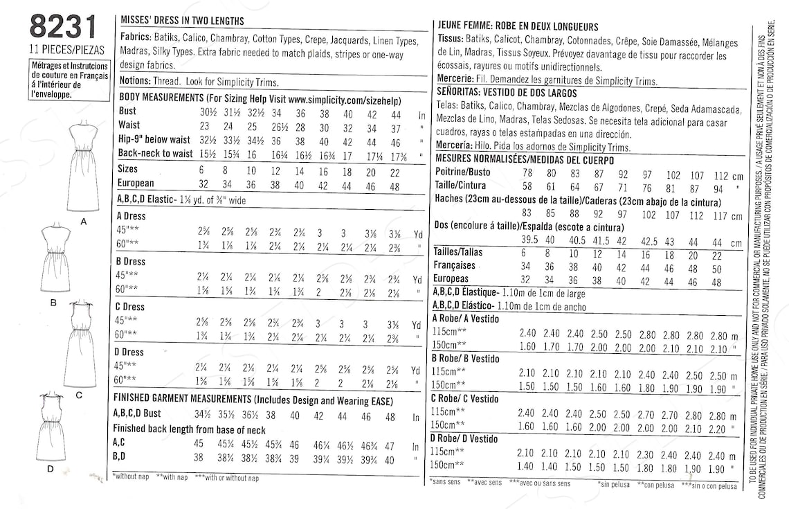 Uncut Simplicity Pattern 8231 Dress Pattern Size 6-14 14-22 FF - Etsy