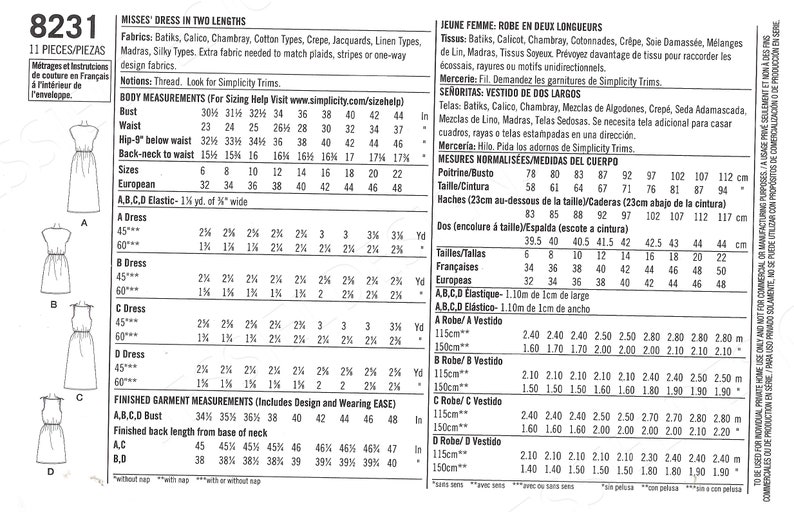 Uncut Simplicity Pattern 8231 Dress Pattern Size 6-14 14-22 FF - Etsy