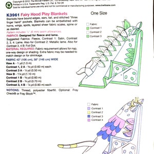 Uncut Kwik Sew 3961, Child's Fairy Hood Play Blanket Sewing Pattern ...