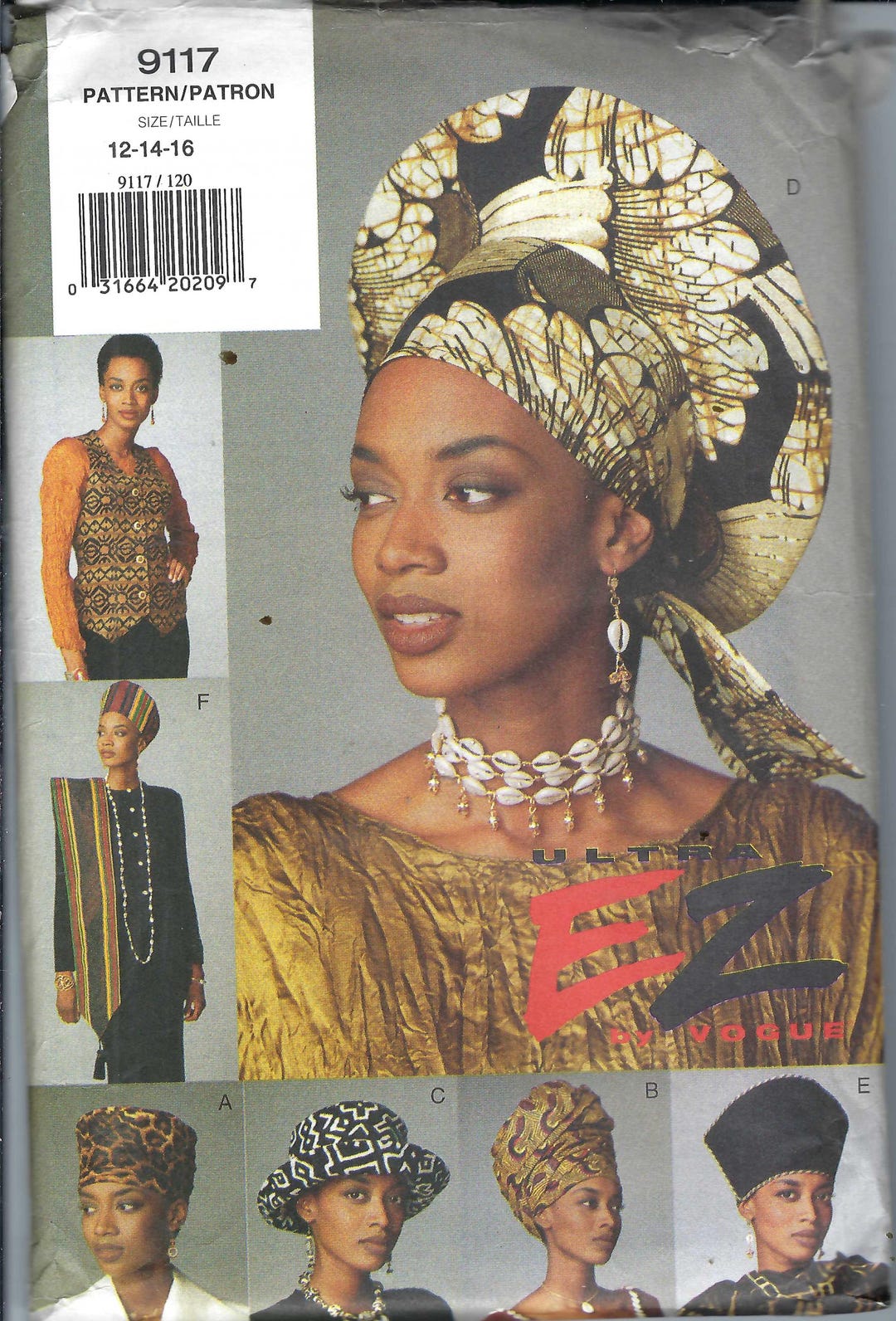 Uncut Rare Vogue Sewing Pattern EZ 9117 Headwrap Vest Stole Hat Garment ...