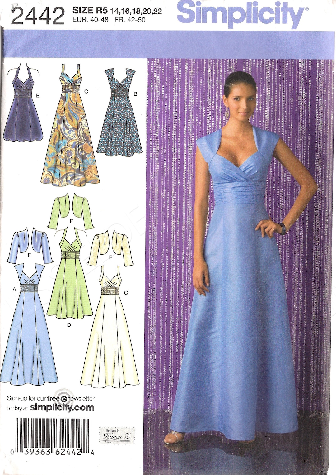 Uncut Simplicity Sewing Pattern 2442 Bridal Prom Ms' Dress~in 3 Lengths ...