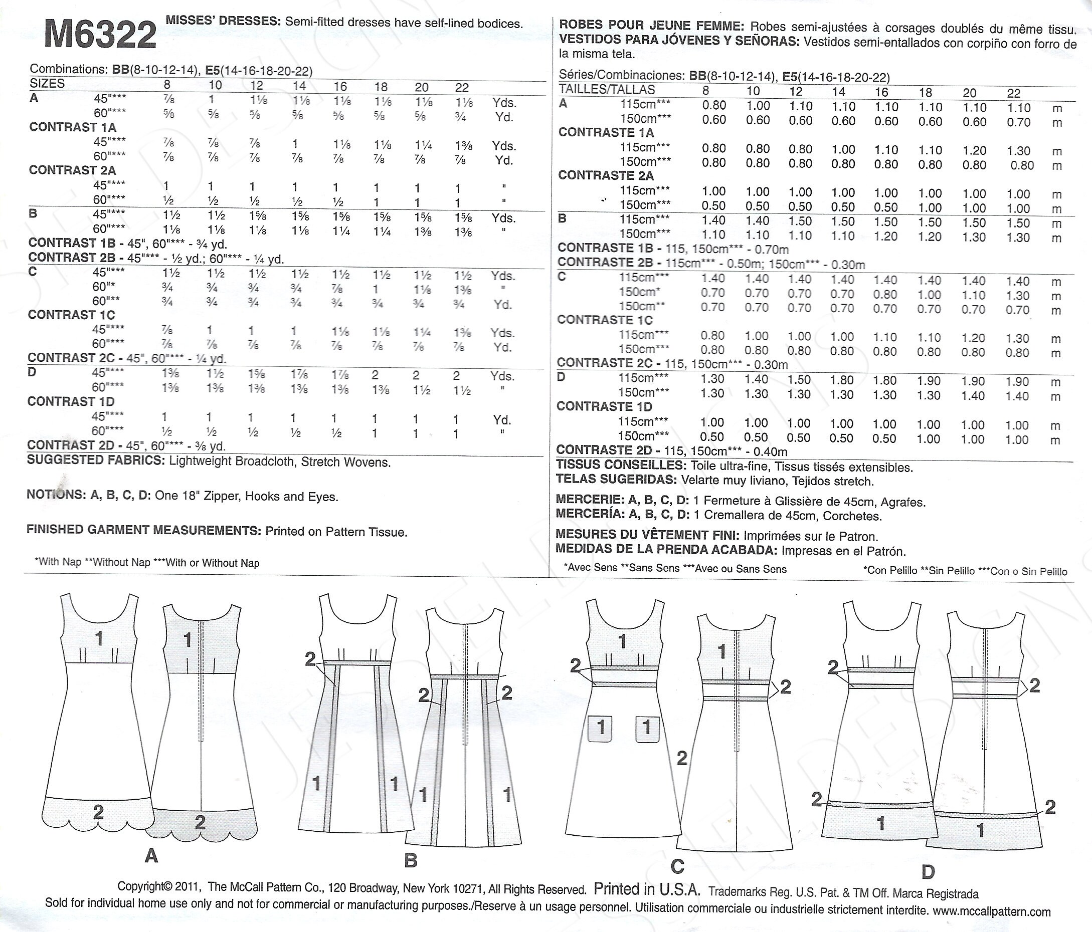 Uncut Mccalls Sewing Pattern 6322 Size 8-14 14-16-18-20-22 Misses ...