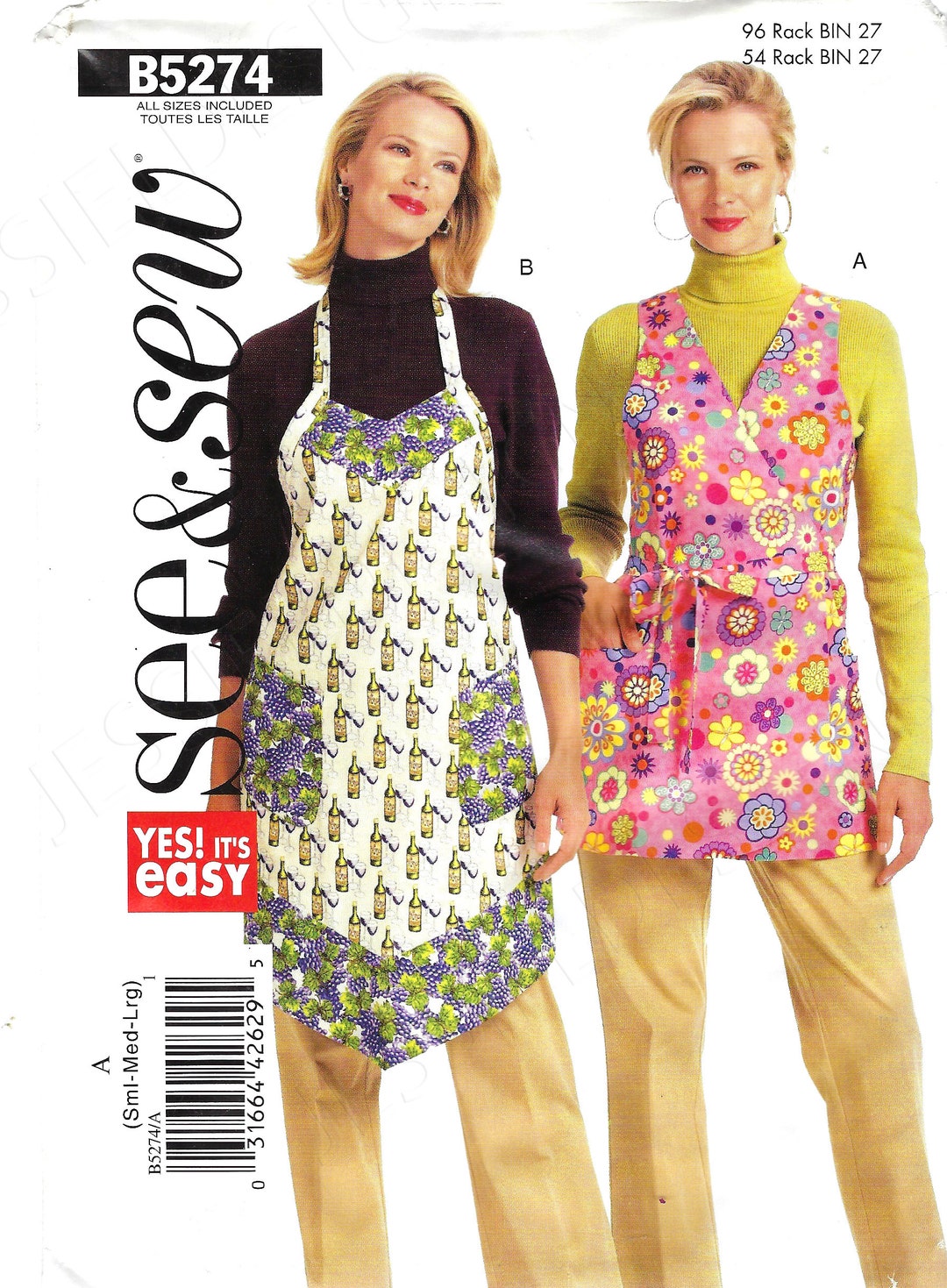 Uncut Butterick Sewing Pattern See & Sew Apron Pattern 5274 Adult Sizes ...