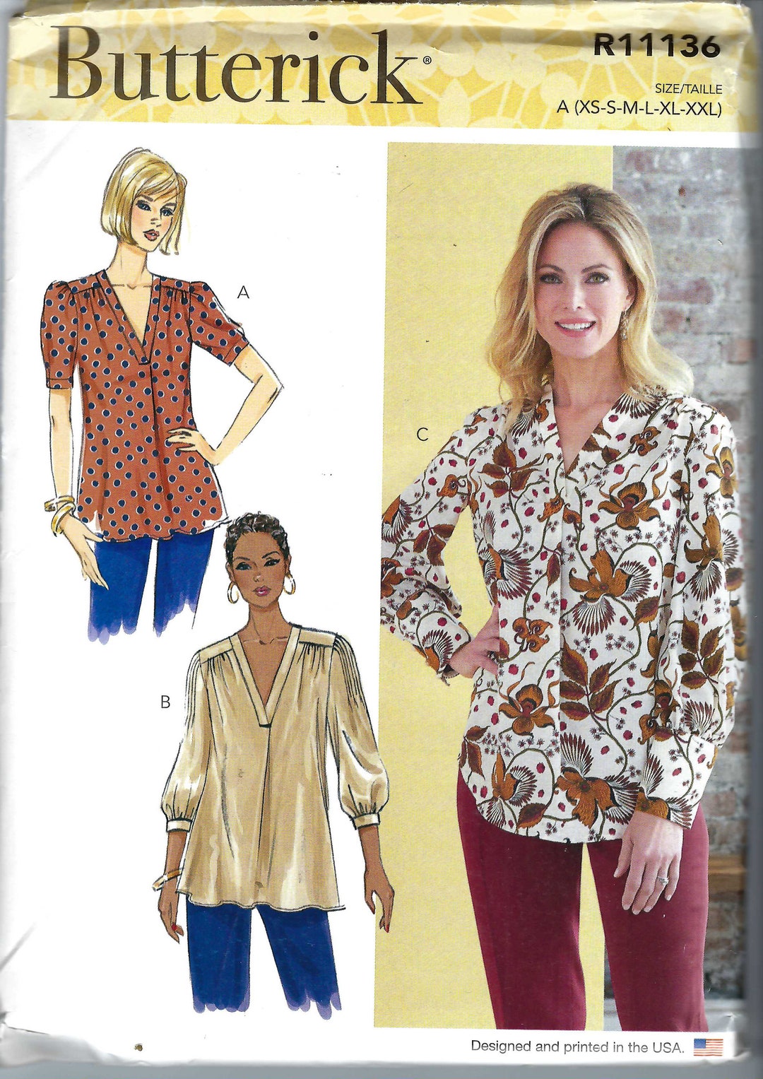 Uncut Butterick Sewing Pattern Women's Tops, V Neck Tops, Long Sleeve ...