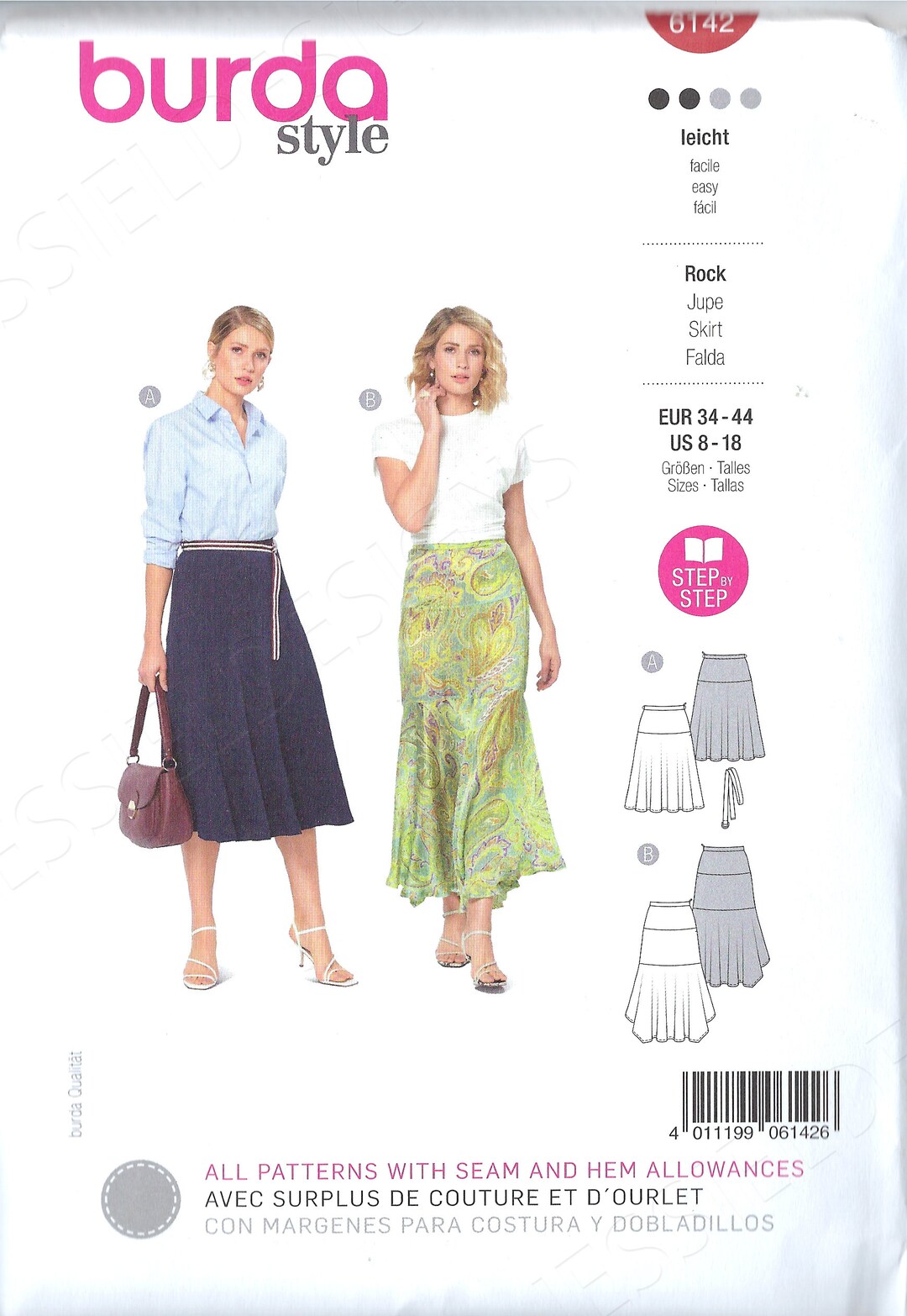 Uncut Burda Sewing Pattern 6142 Skirt-upbeat Skirts - 2 Lengths Size 8 ...