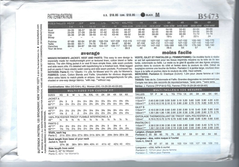 Uncut Butterick Sewing Pattern 5473 Misses' Women's - Etsy