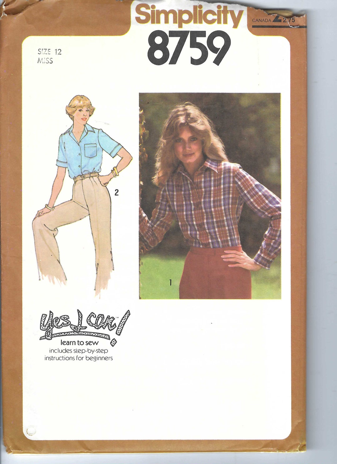Uncut Vintage Simplicity Sewing Pattern 8759 Button Front Shirt Long or ...