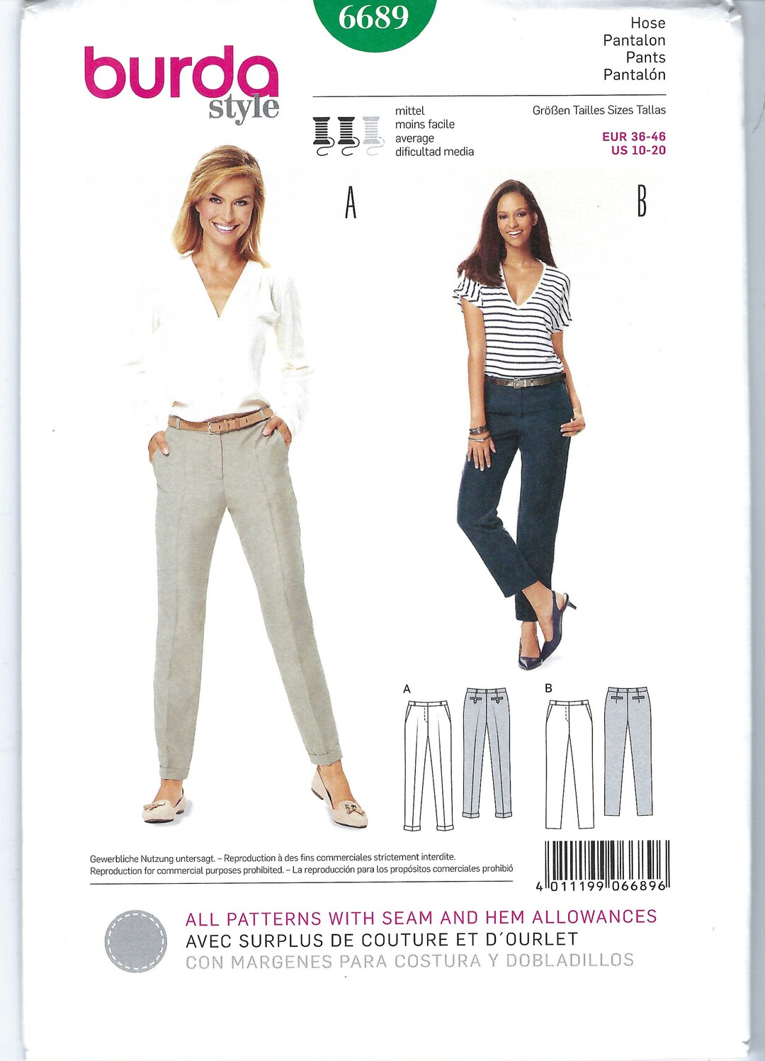 Uncut Burda Sewing Pattern 6689 - Misses' Pants - Size 10, 12; 14, 16 ...