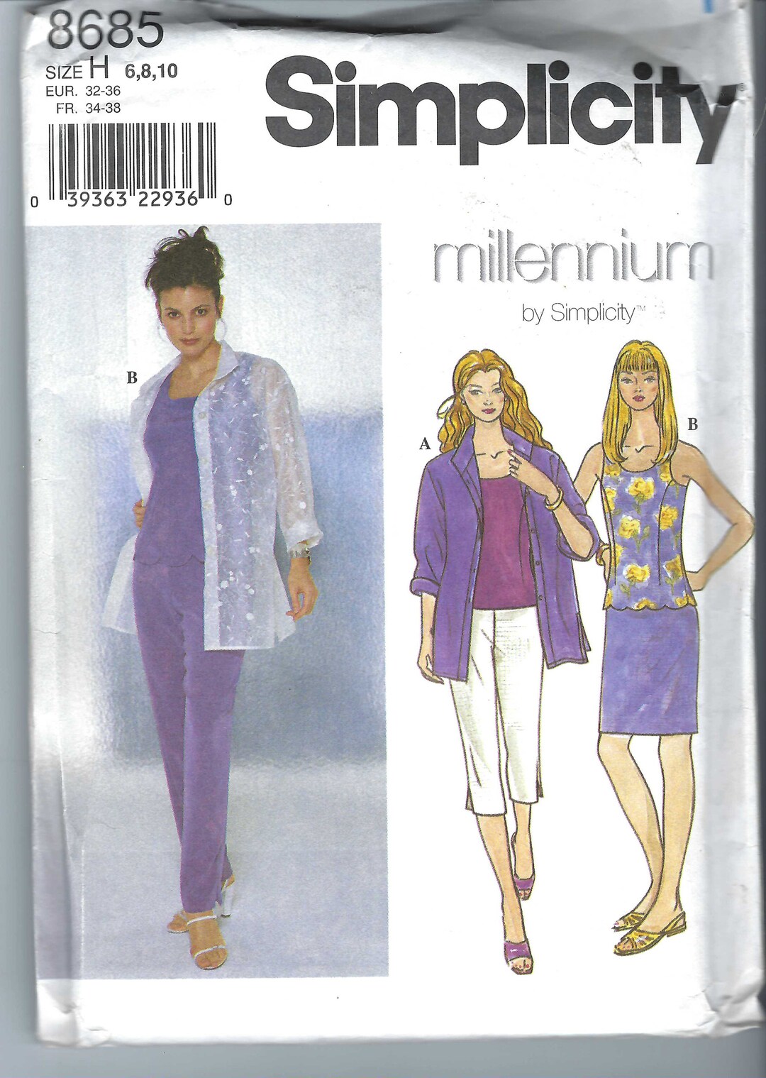 Uncut Vintage Simplicity Sewing Pattern 8685 Misses' Top Shirt Skirt ...