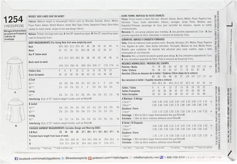 Uncut Simplicity 468 1254 Women's Lined Coat or Jacket - Etsy