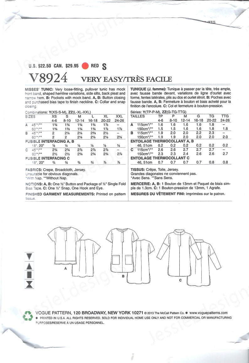 Uncut Vogue Sewing Pattern Vogue 8924 Easy Loose Fitting | Etsy