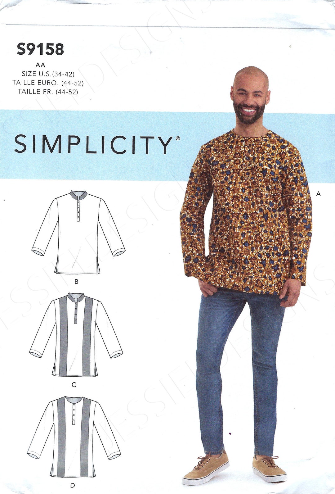 Uncut Simplicity Sewing Pattern 9158 Mens Shirt Half Buttoned Placket ...