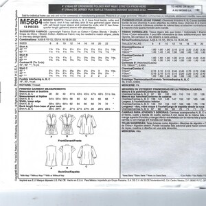 Uncut Mccalls Sewing Pattern 5664, Misses' Flared Shirts Misses' Size 6 ...