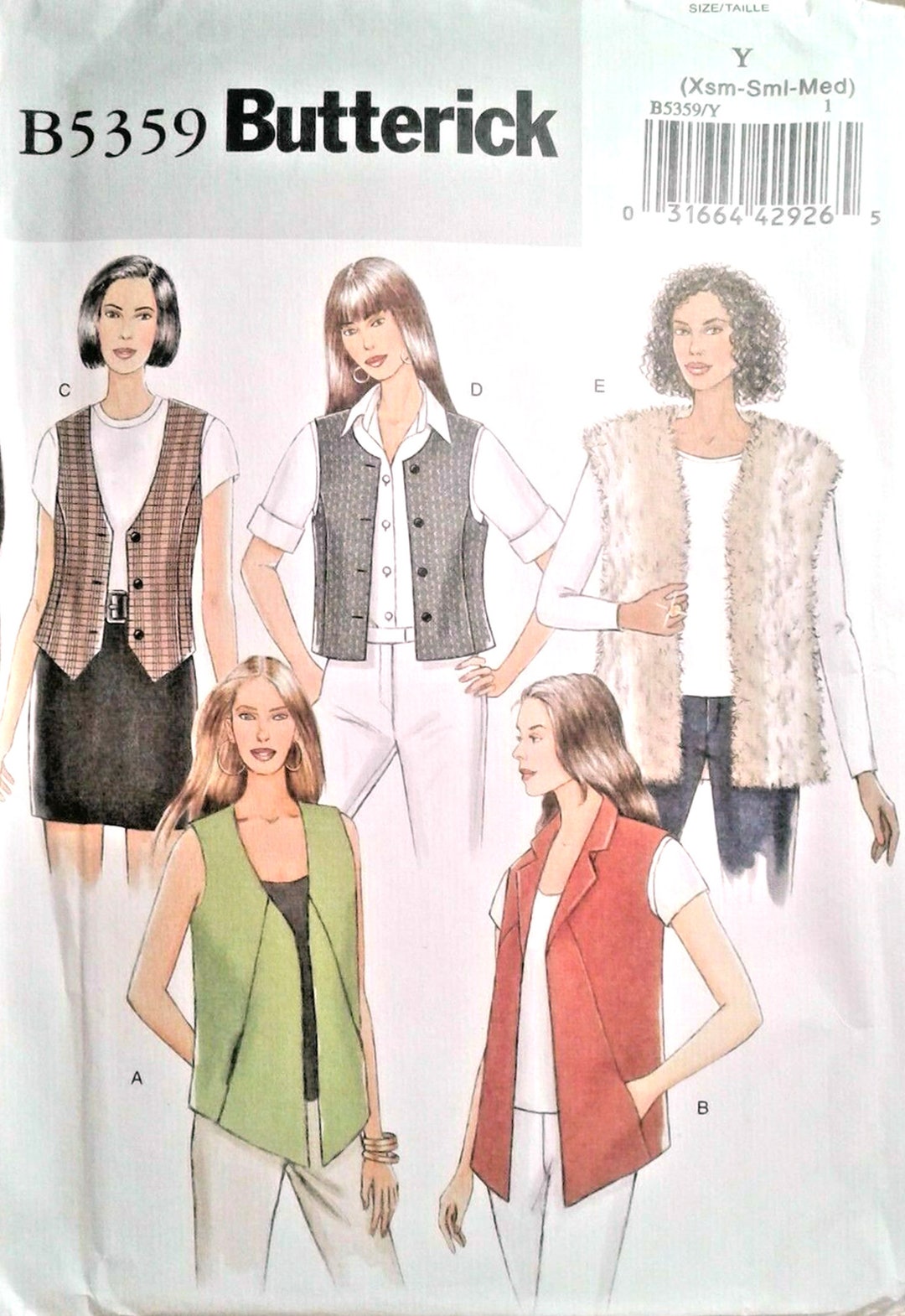 Uncut Butterick Sewing Pattern 5359 Long Vest Fur Sewing Pattern, XS-S ...
